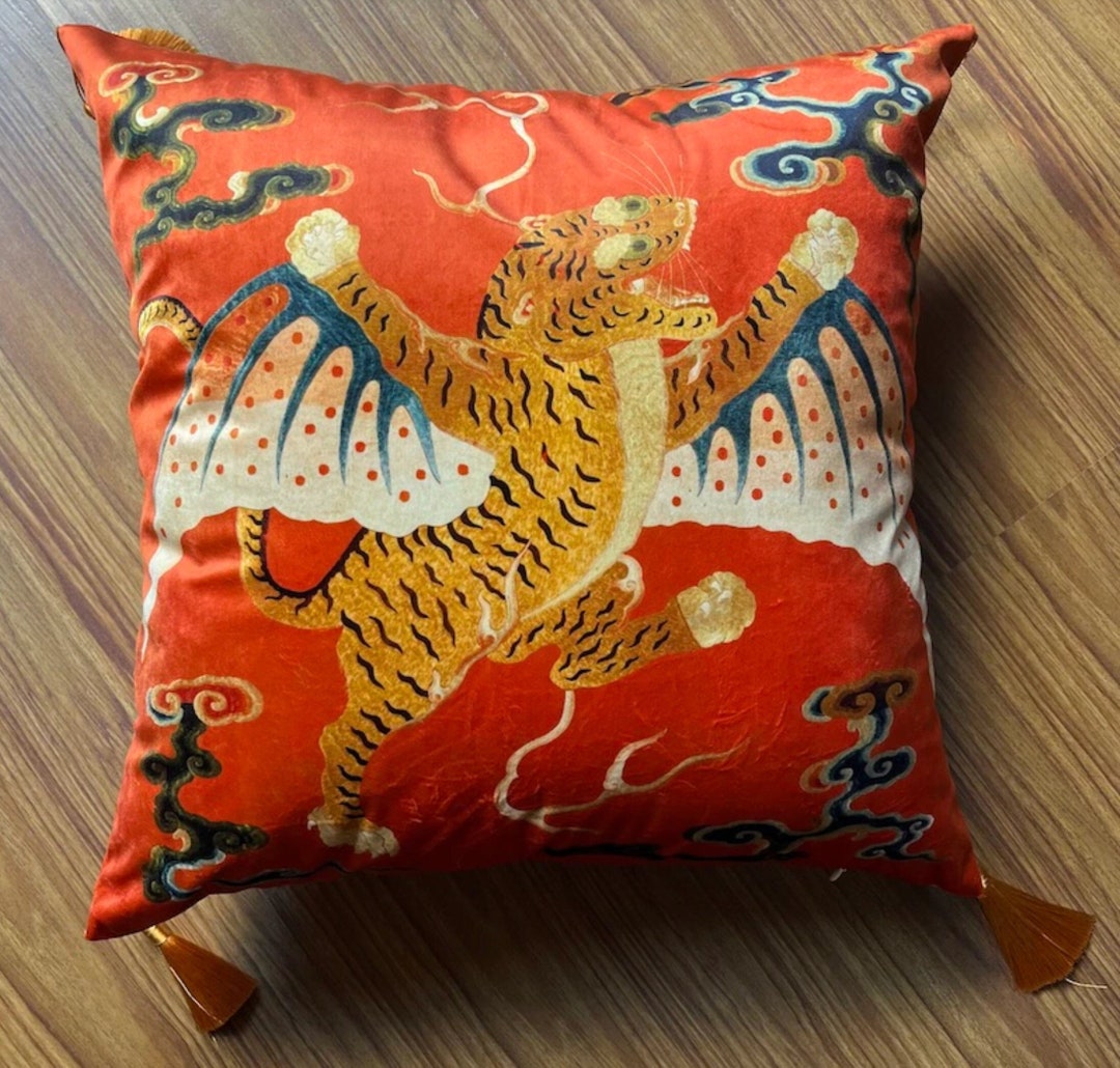 Flying Tibetan Tiger Pillow Cover Modern Version of the Iconic Symbol ...