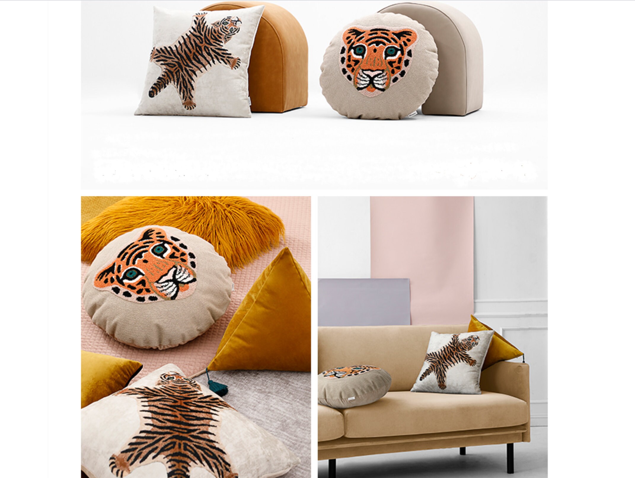 XL Tiger Embroidered Round Throw Pillow Whimsical Decorative | Etsy