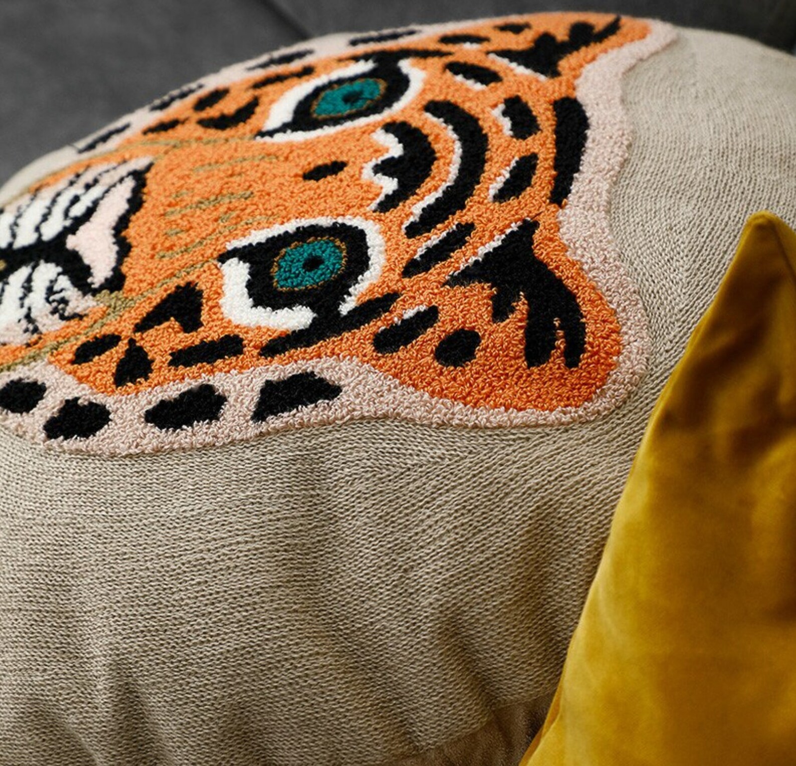 XL Tiger Embroidered Round Throw Pillow Whimsical Decorative | Etsy