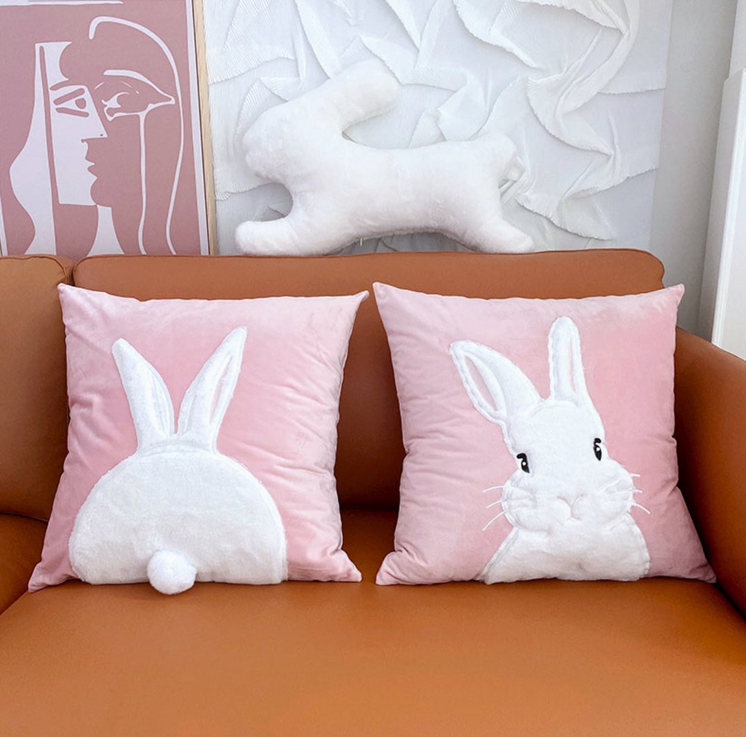 2-piece Set Choose Pink or Gray Velvet Featuring 3D Tufted Bunnies ...
