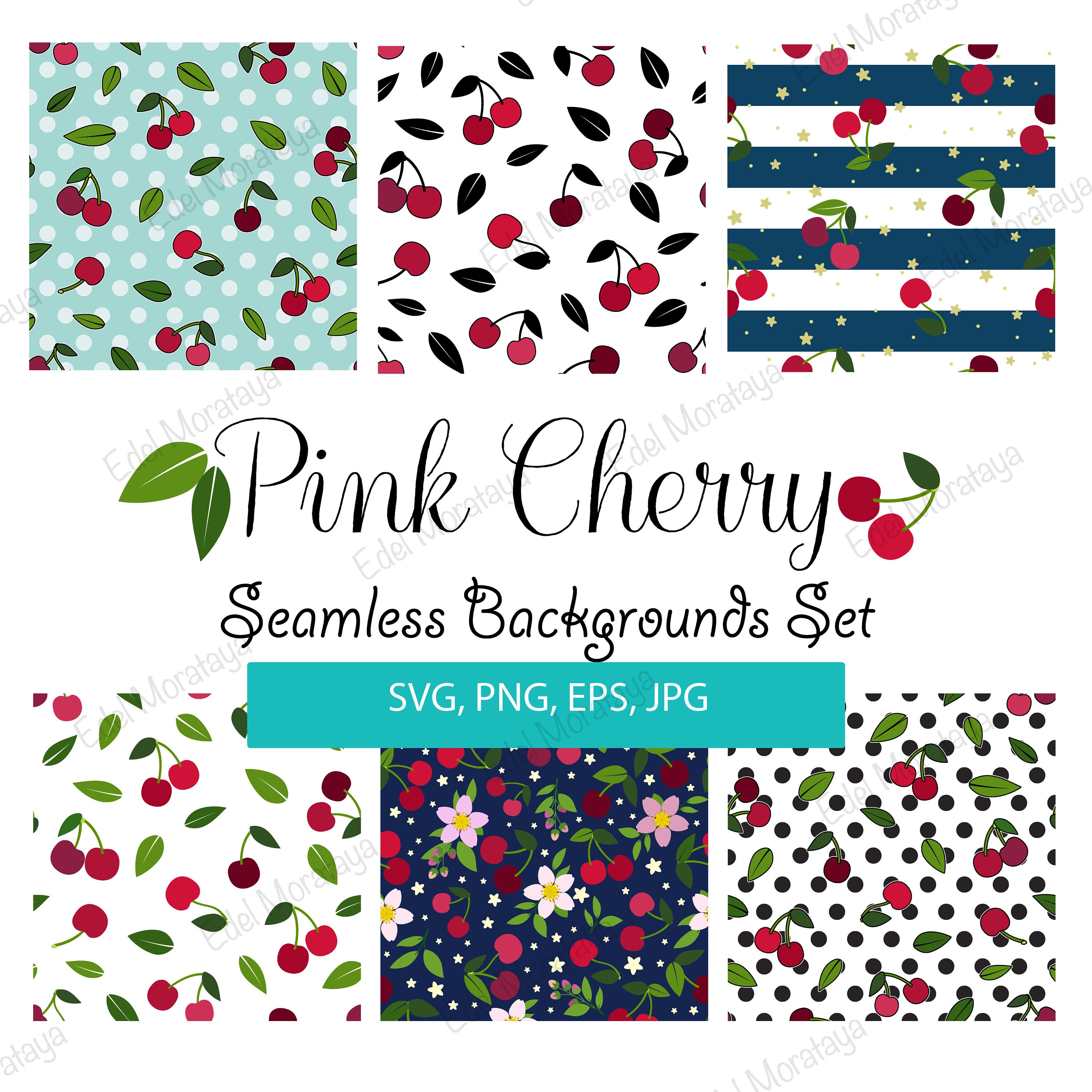 Pink Cherry Fruit 6 Seamless Patterns Collection for Instant - Etsy UK