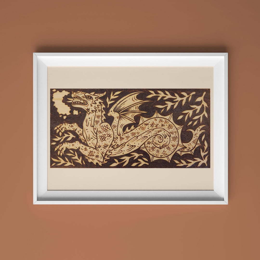 Medieval Dragon Art Print - Pyrography Artwork Print - Etsy