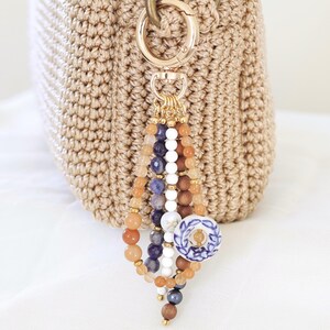 Personalized Gemstone Beaded Bag Charm: Aventurine, Sodalite, Magnesite ...
