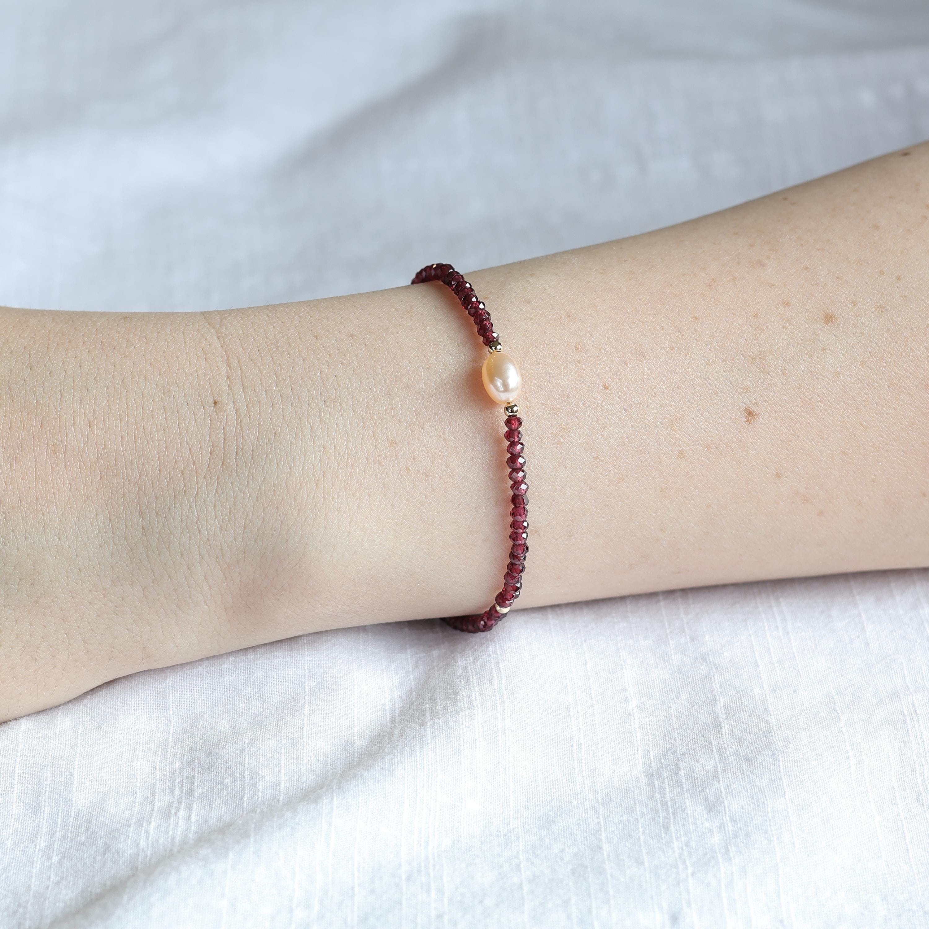Garnet & Freshwater Pearl Bracelet: Gold-filled Beaded Gemstone Jewelry ...