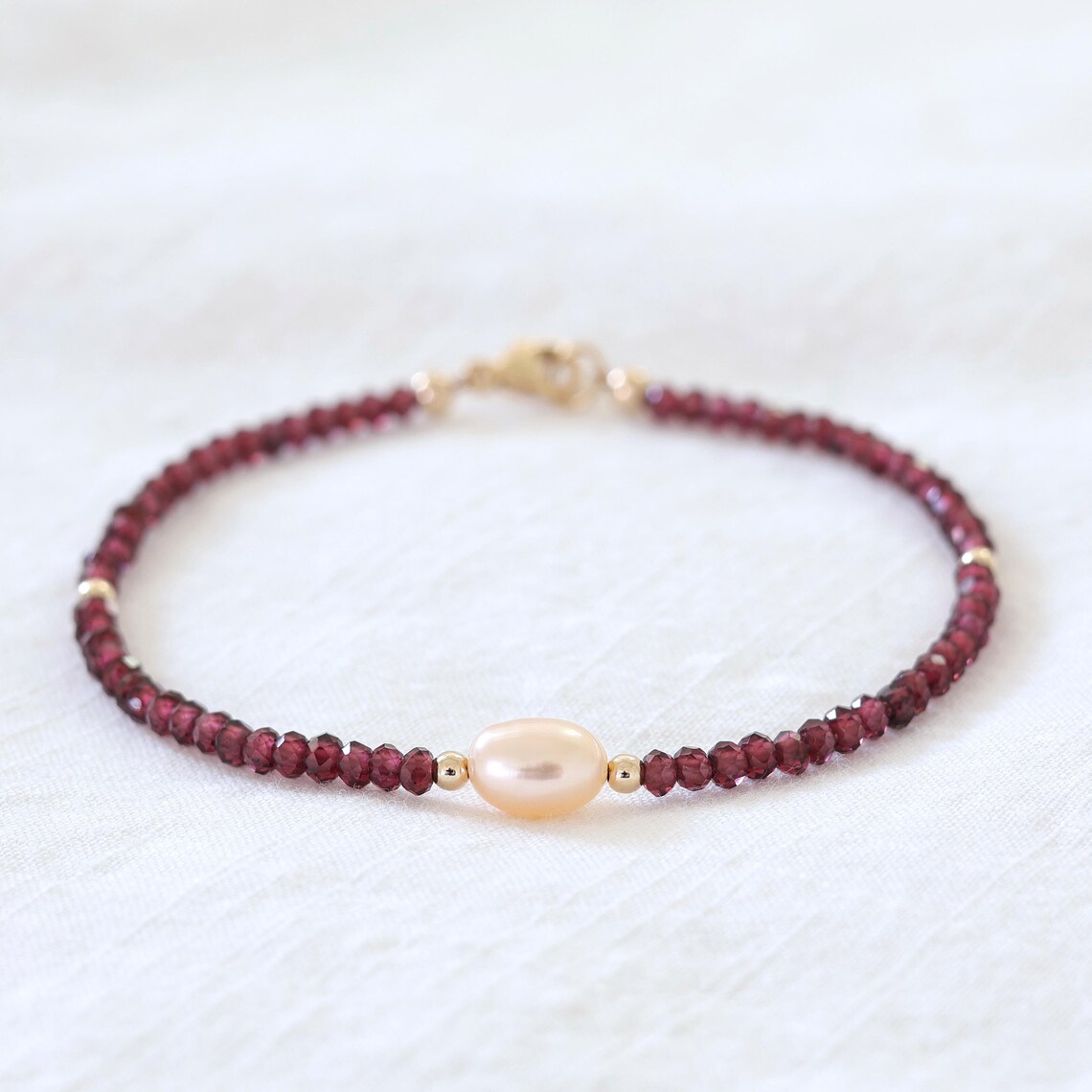 Garnet & Pearl Bracelet With Gold-filled Accents: Beaded Gemstone ...