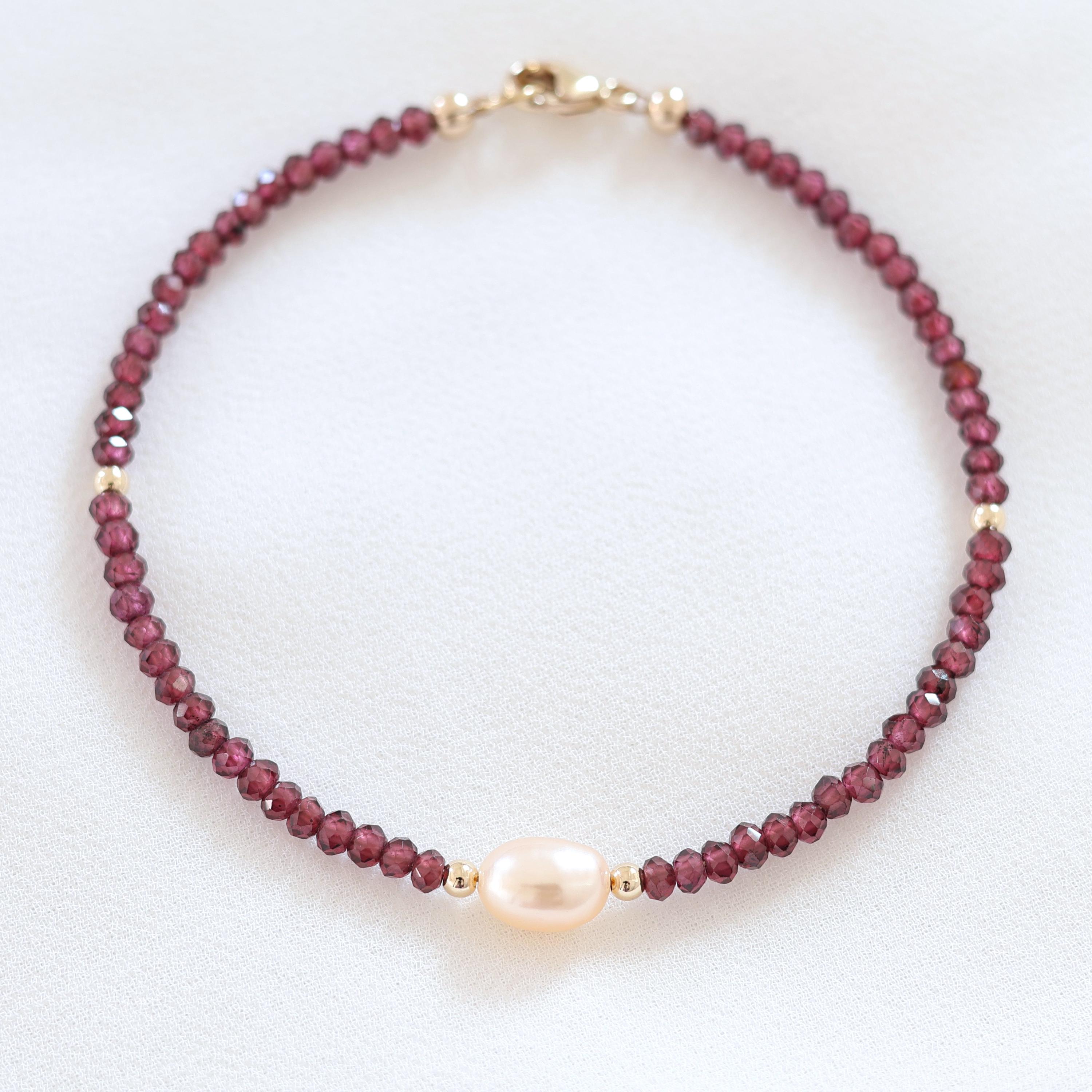 Garnet & Pearl Bracelet With Gold-filled Accents: Beaded Gemstone ...