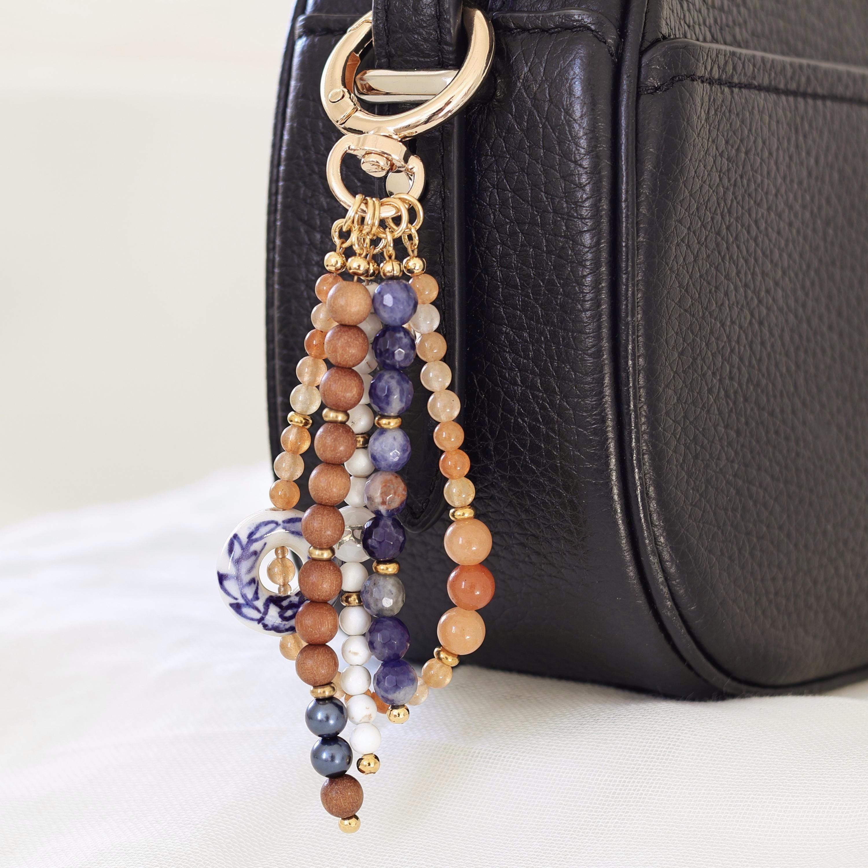 Personalized Gemstone Beaded Bag Charm: Aventurine, Sodalite, Magnesite ...