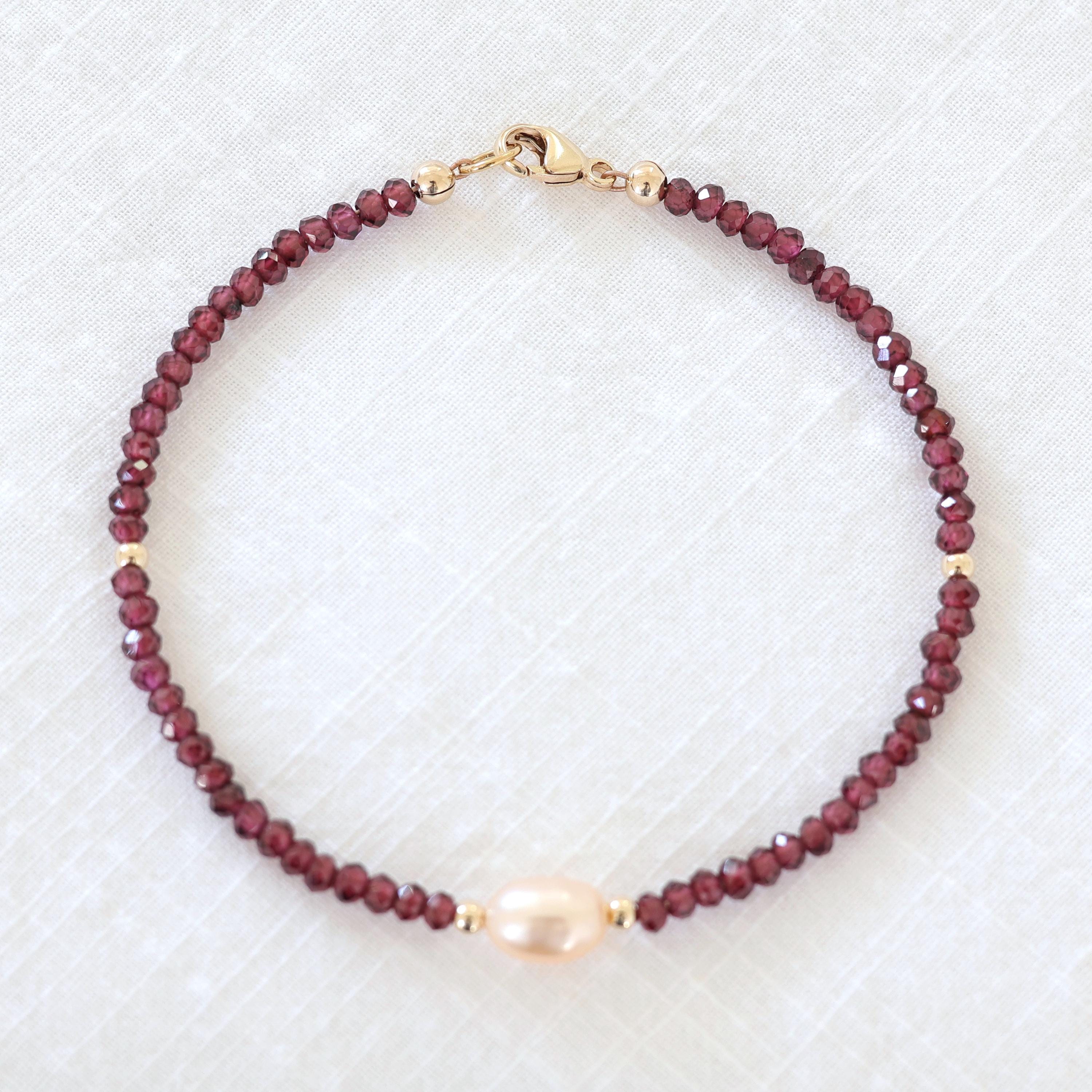 Garnet & Pearl Bracelet With Gold-filled Accents: Beaded Gemstone ...