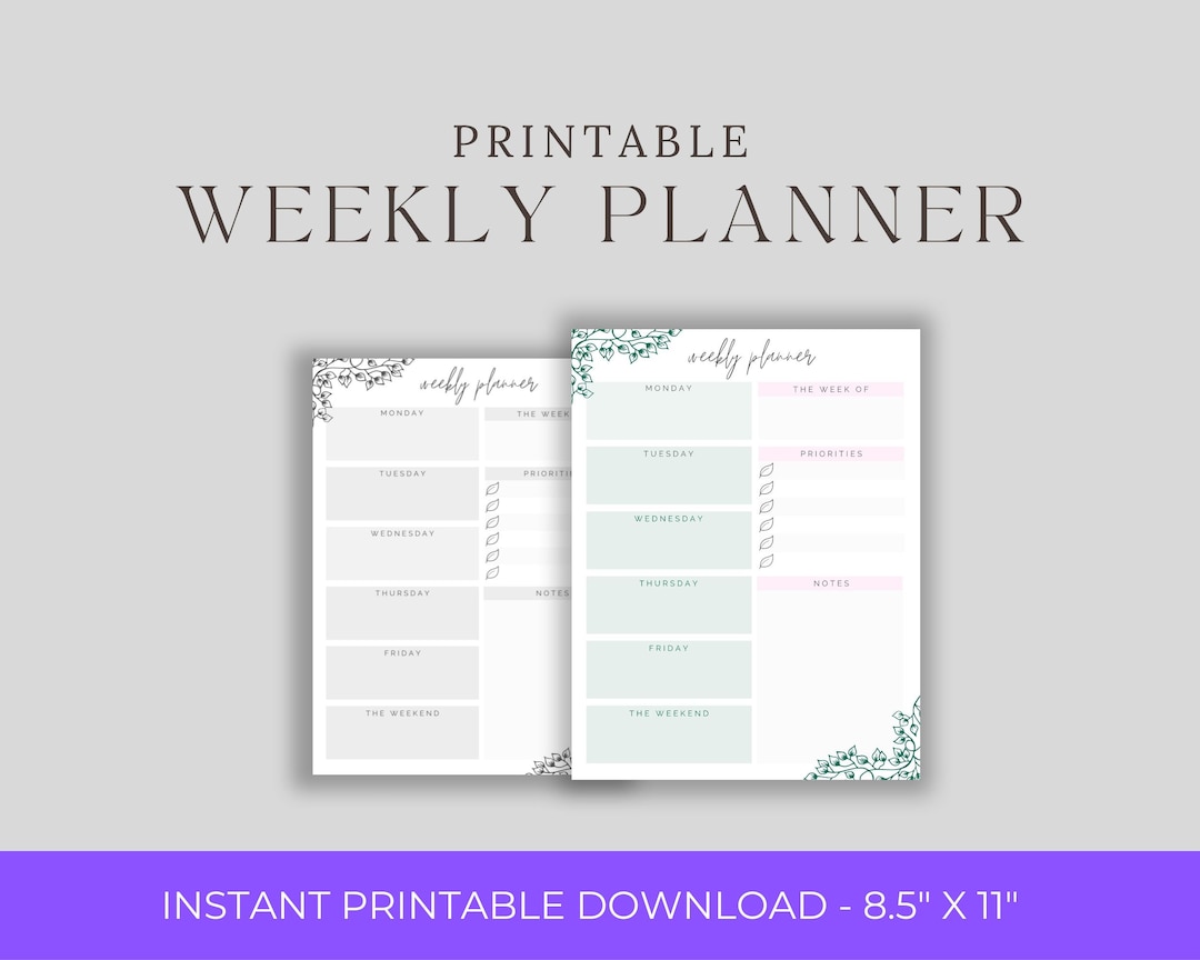 Weekly Planner Printable - Color and Black and White - Etsy