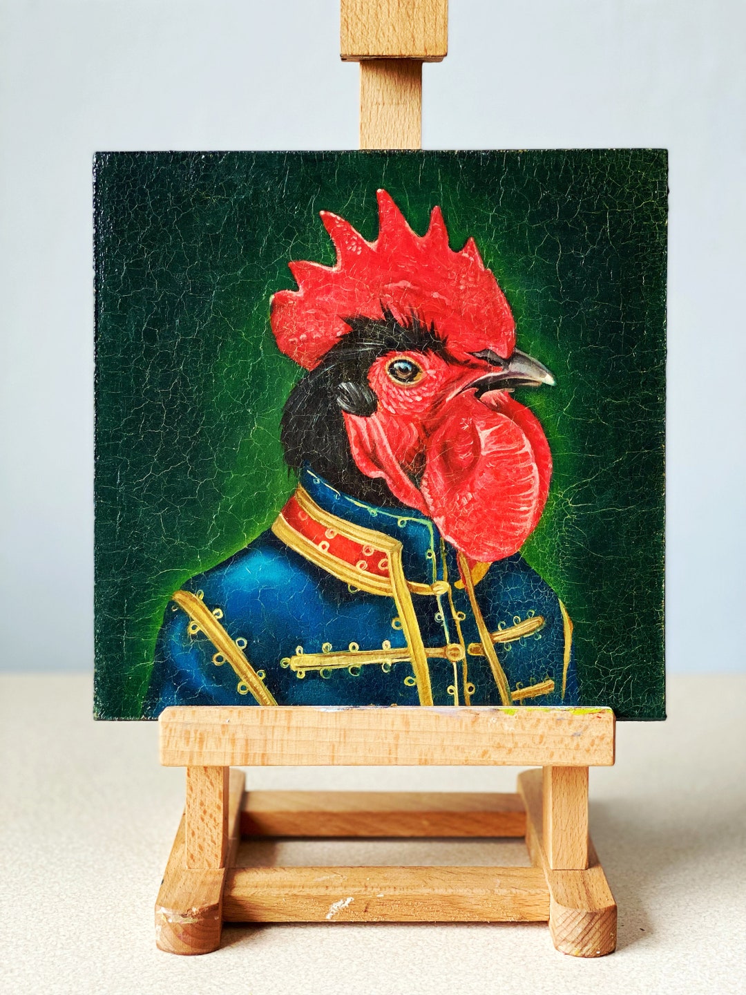 Black Rooster in Uniform. Classical Oil Painting. Animal Portraits ...