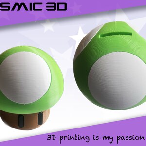 Super Mario Mushroom Money Box Coin Bank Colourful 3D Printed Fun Gift ...