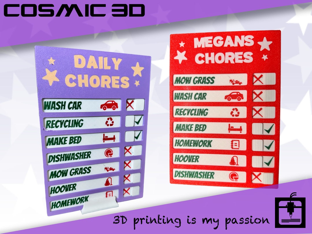 Personalized Kids Chore Chart: Reusable 3D Printed Tracker - Etsy