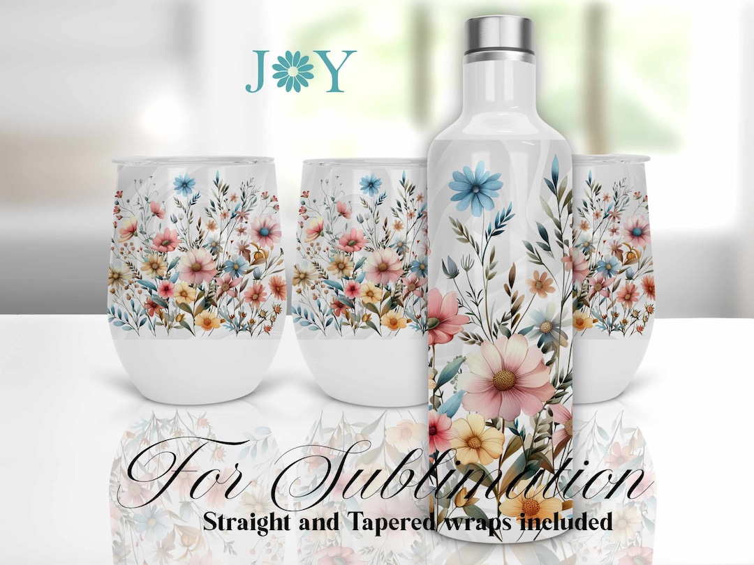 Wine Set Wrap Sublimation Design, Wildflowers 12oz Wine Tumbler ...