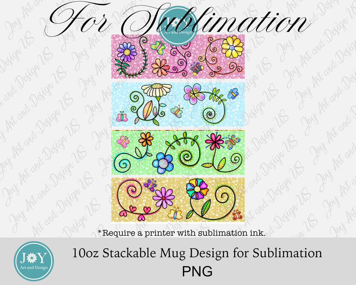 10oz Stackable Mugs for Sublimation Flowers Doodles - Etsy