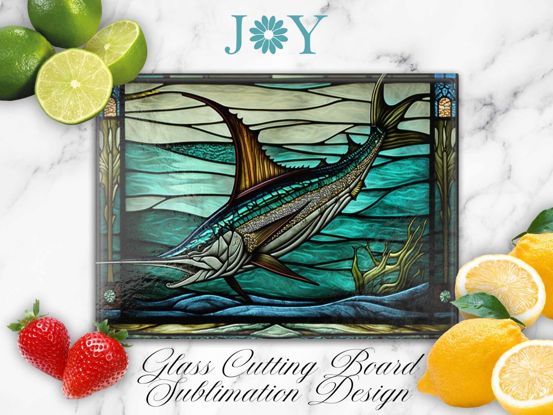 Faux Stained Glass Swordfish Cutting Board Sublimation Design, Glass ...