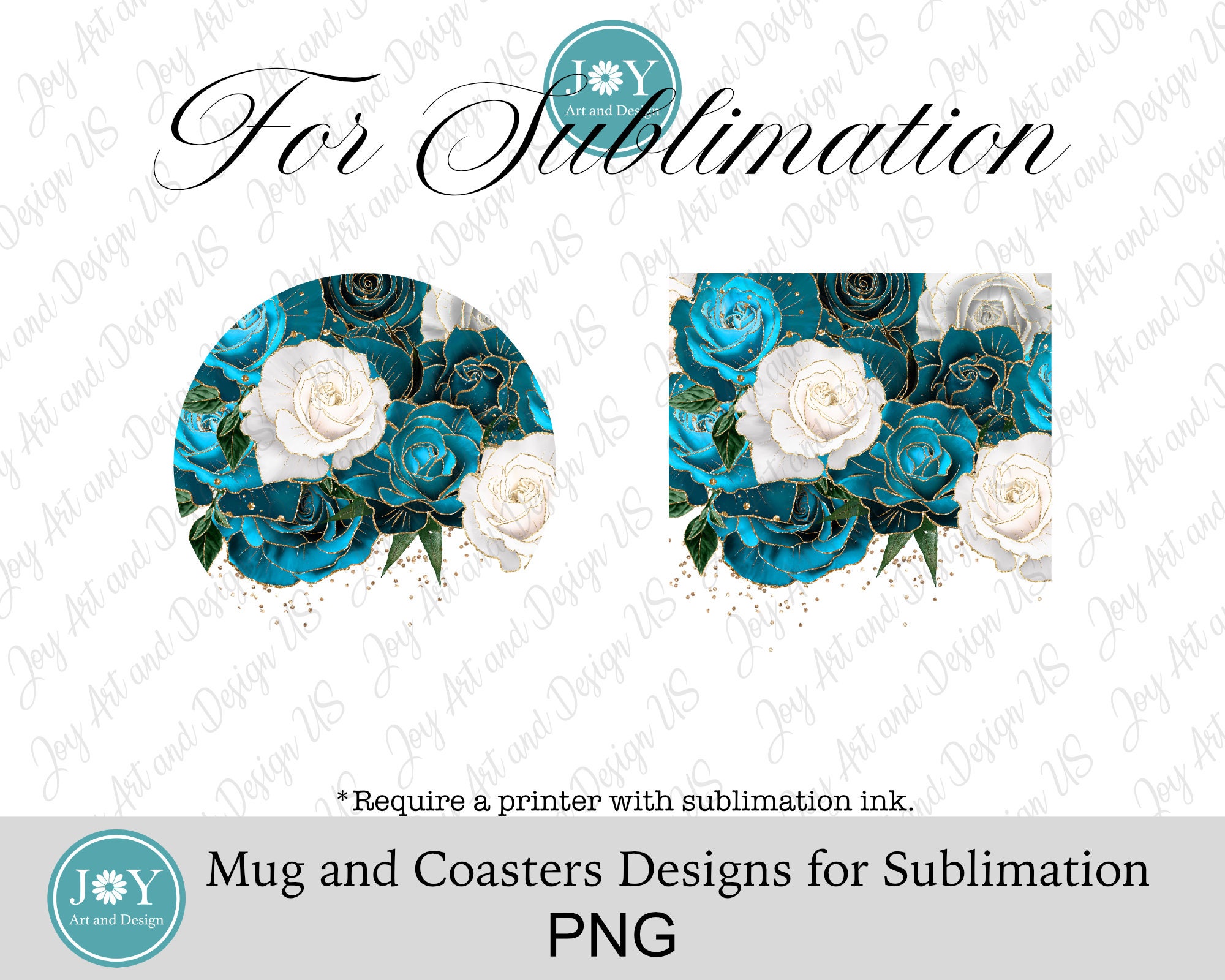 Blue and White Roses Mug Press Sublimation Design, Flowers Instant ...