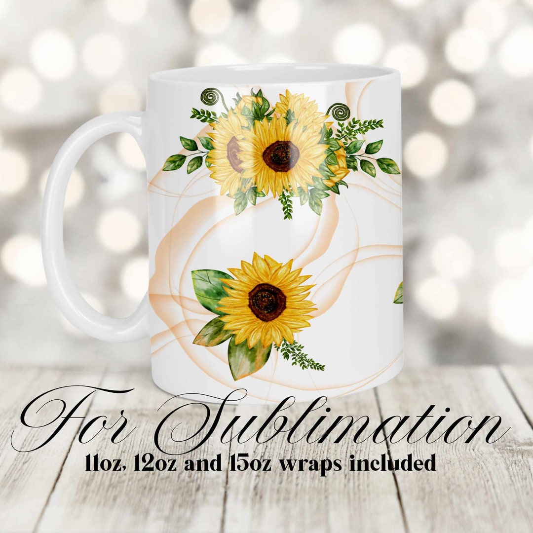 Sunflower Mug Template, 11 Oz 12 Oz and 15 Oz Coffee Mug PNG, Mug Wrap ...