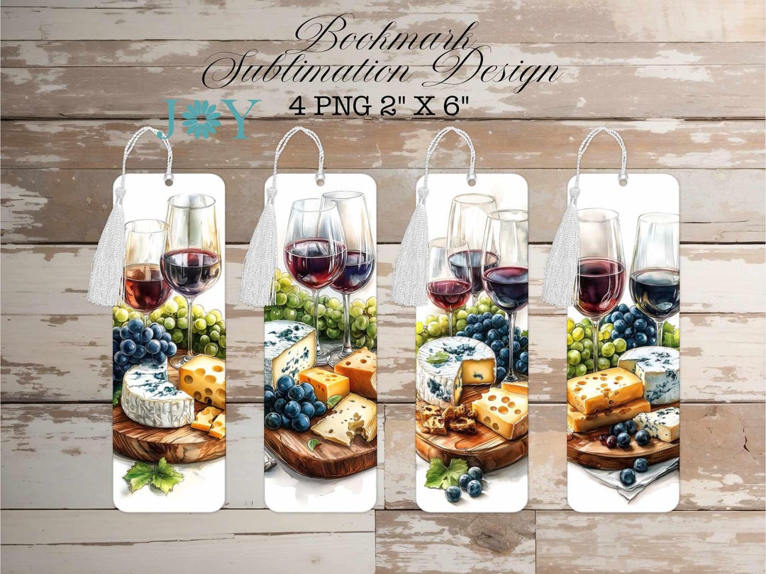 Wine and Cheese Bookmarks PNG | 4 Sublimation Designs | 2x6" Gourmet ...