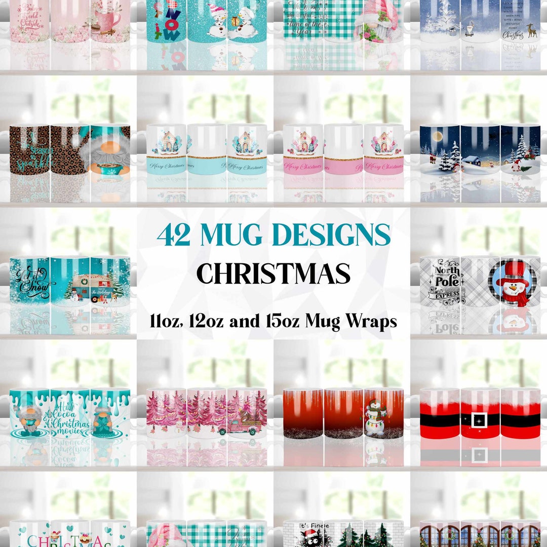 Bundle Christmas Mug Wrap, 42 Christmas Mug Wraps PNG, Digital Instant ...