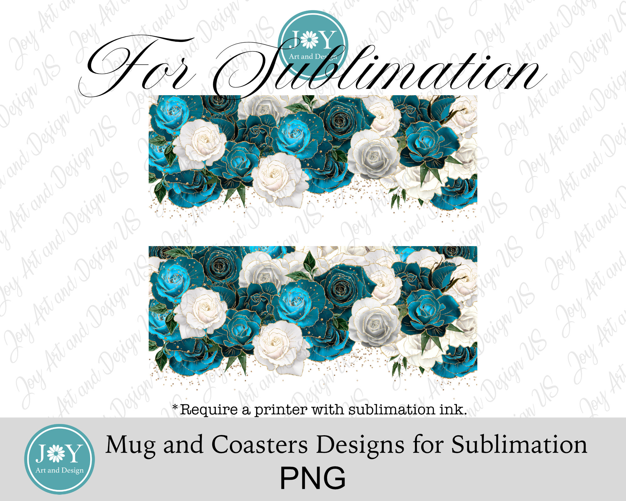 Blue and White Roses Mug Press Sublimation Design, Flowers Instant ...