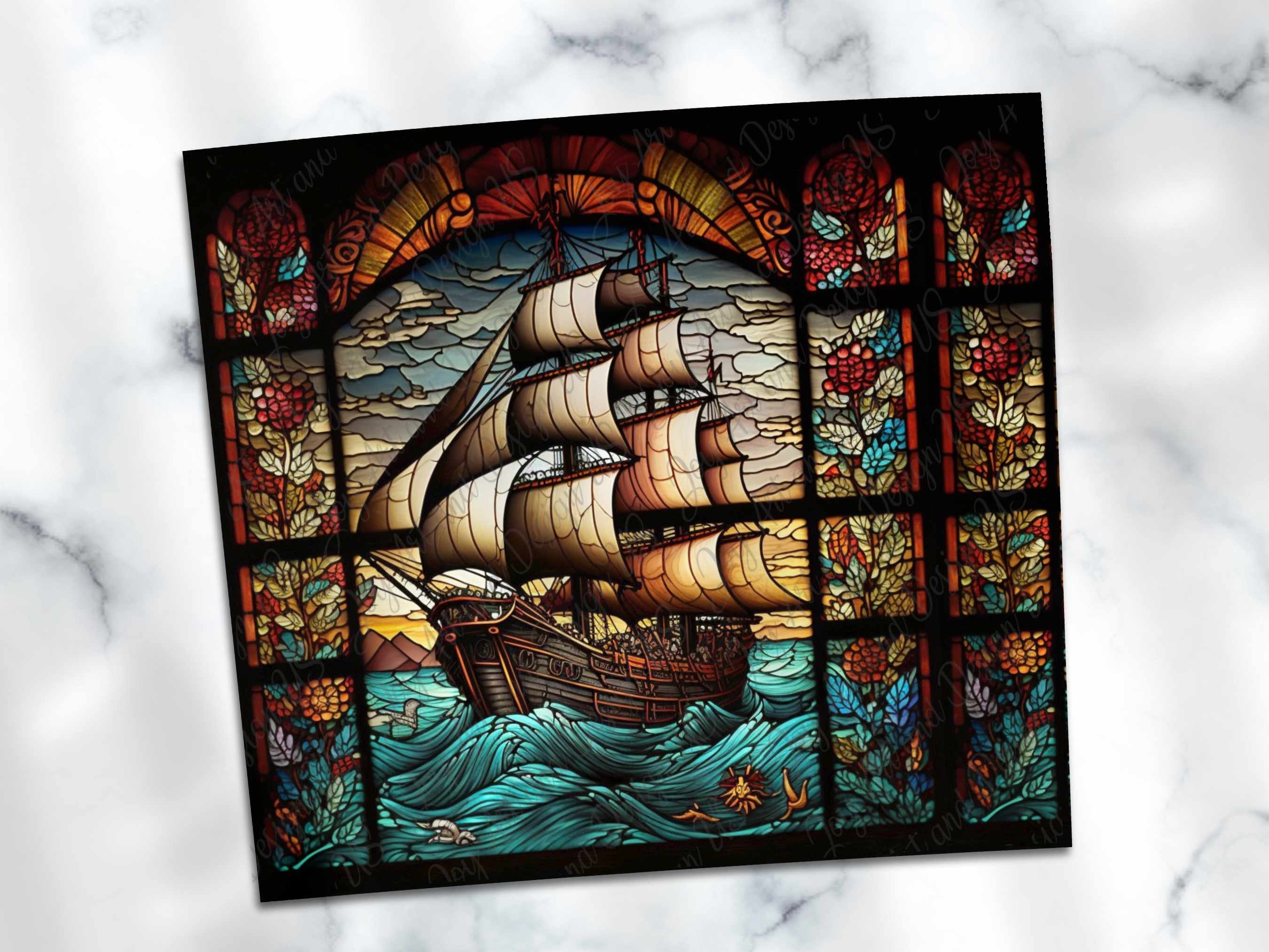 Stained Glass Pirate Ship 20 Oz Skinny Tumbler Sublimation - Etsy
