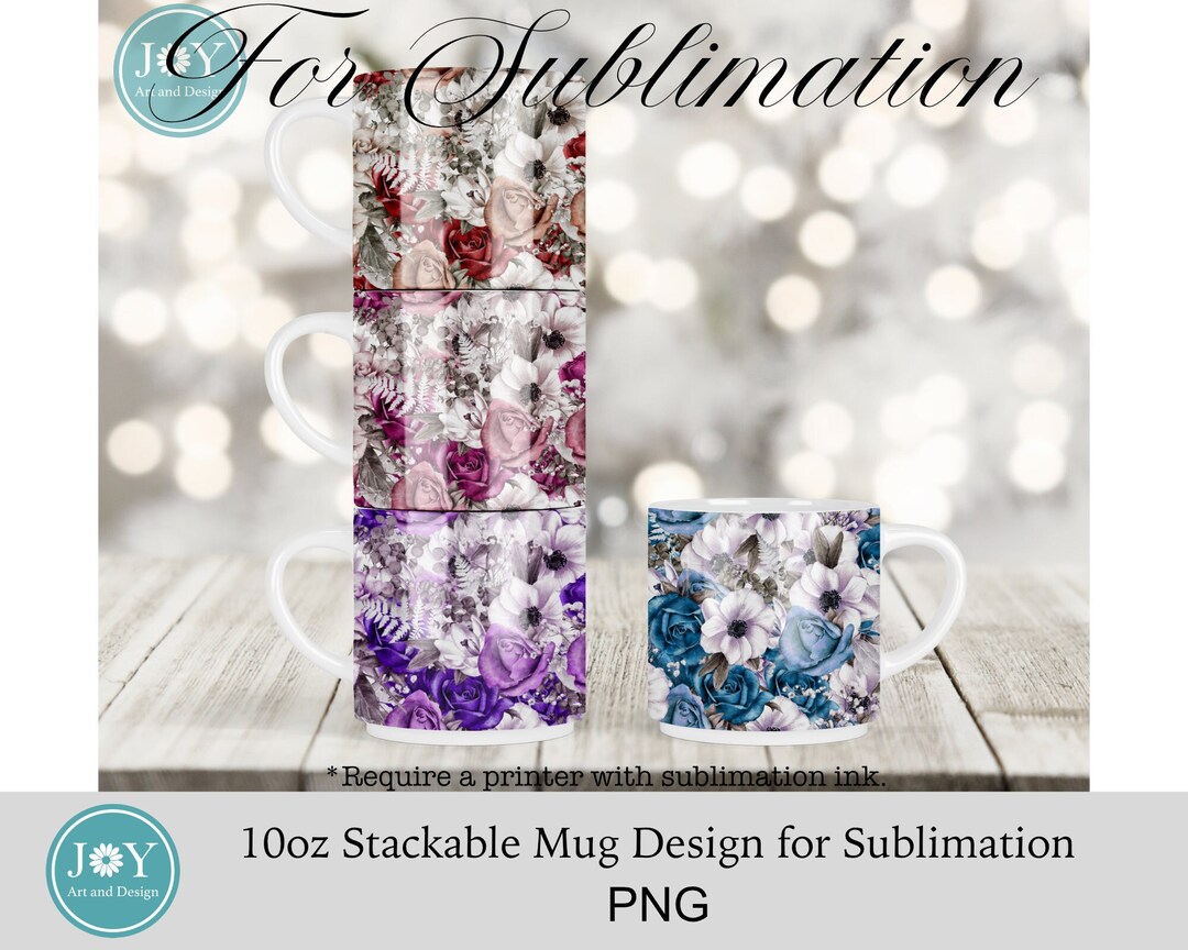 10 Oz Stackable Mugs for Sublimation, Roses Mug Sublimation Design, Mug ...