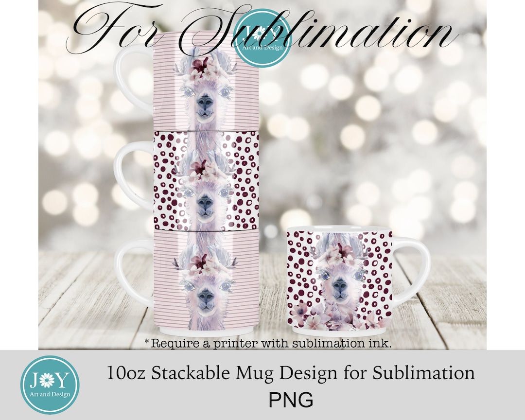 Stackable Mugs Sublimation Design, Llama Mug Wrap Template, Instant ...