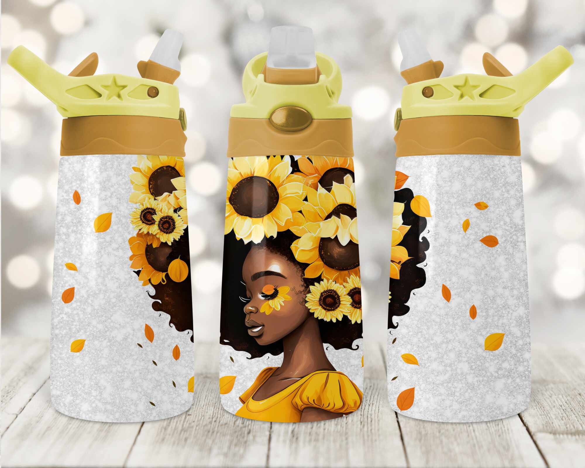 Afro Girl Kids Flip Top Water Bottle Sublimation Design 12 Oz - Etsy