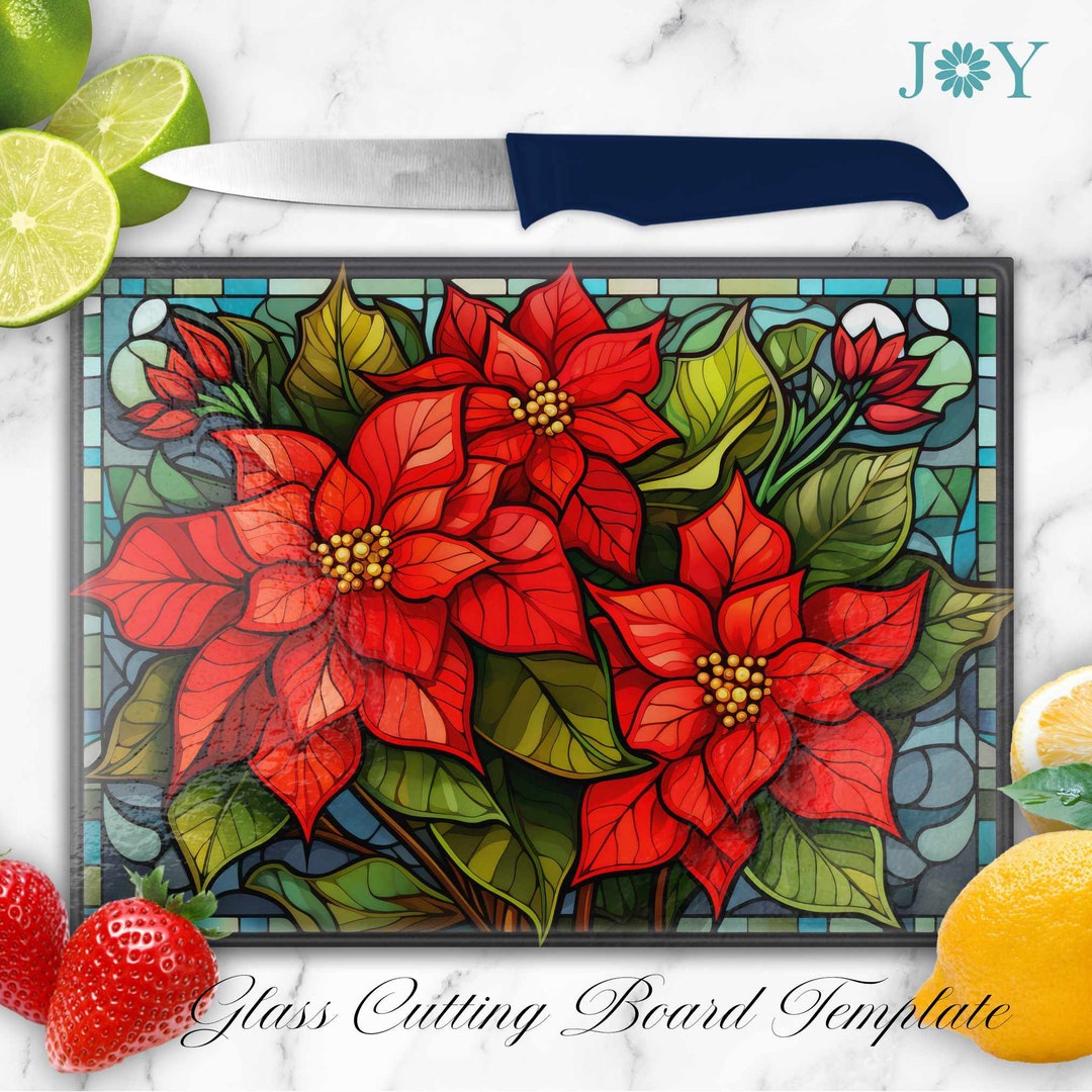 Christmas Poinsettia Stained Glass Cutting Board Sublimation - Etsy