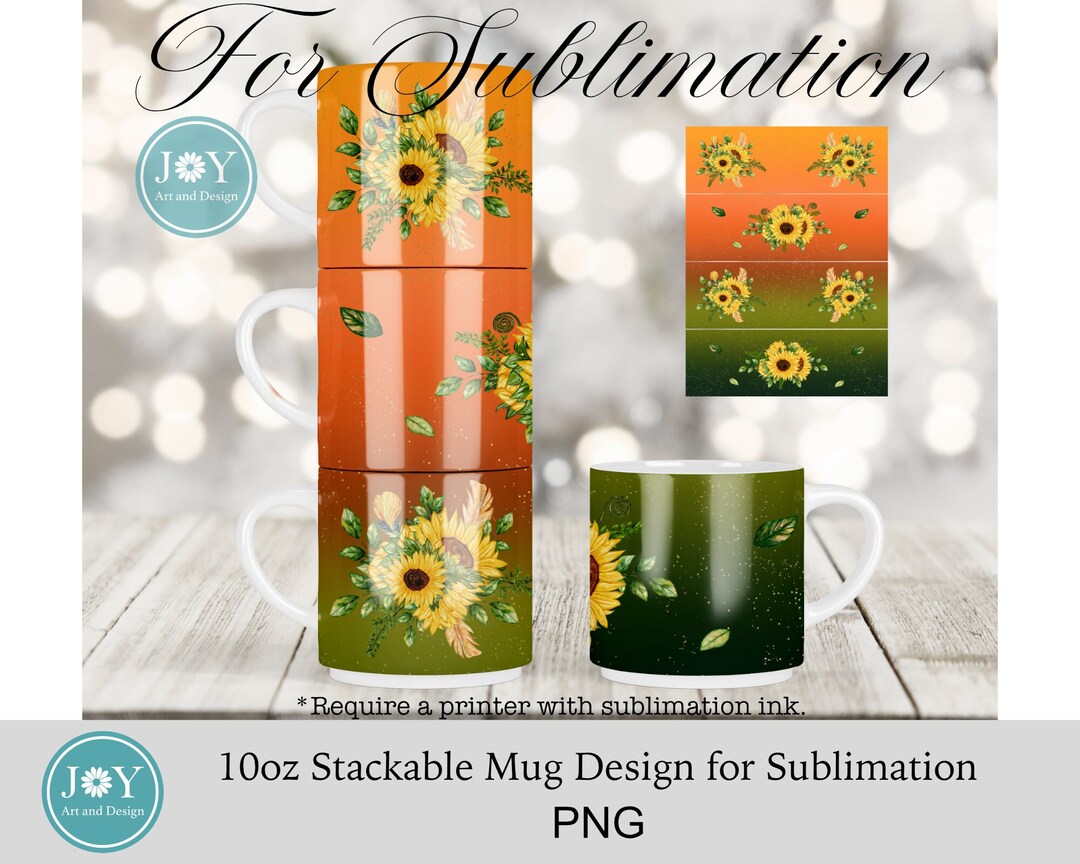 10 Oz Stackable Mugs for Sublimation, Sunflowers Sublimation Design ...