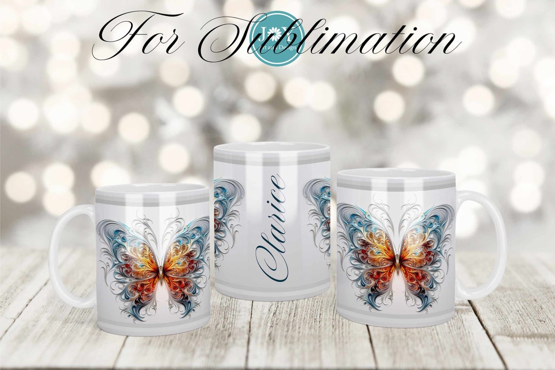 Butterfly Mug Press Sublimation Design, Coffee Cup PNG, Sublimation Mug ...