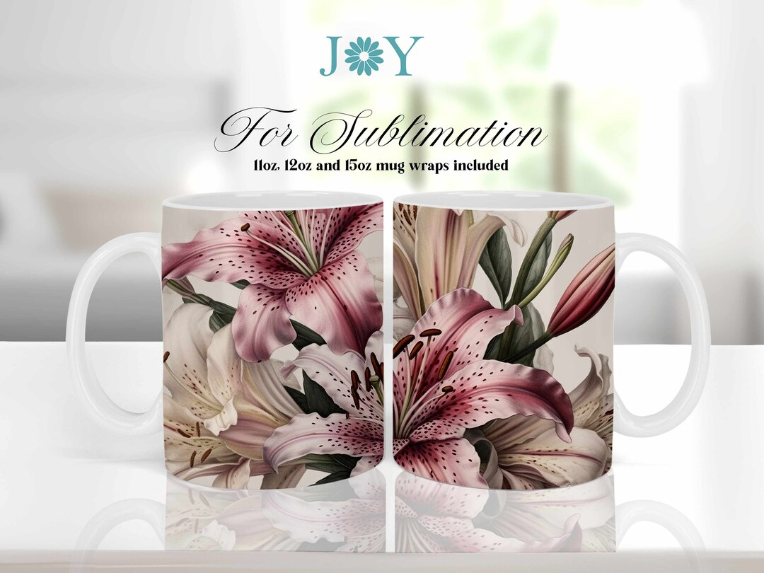 Lilies Coffee Mug PNG, 11 Oz 12 Oz 15 Oz Mug and Coaster Templates ...