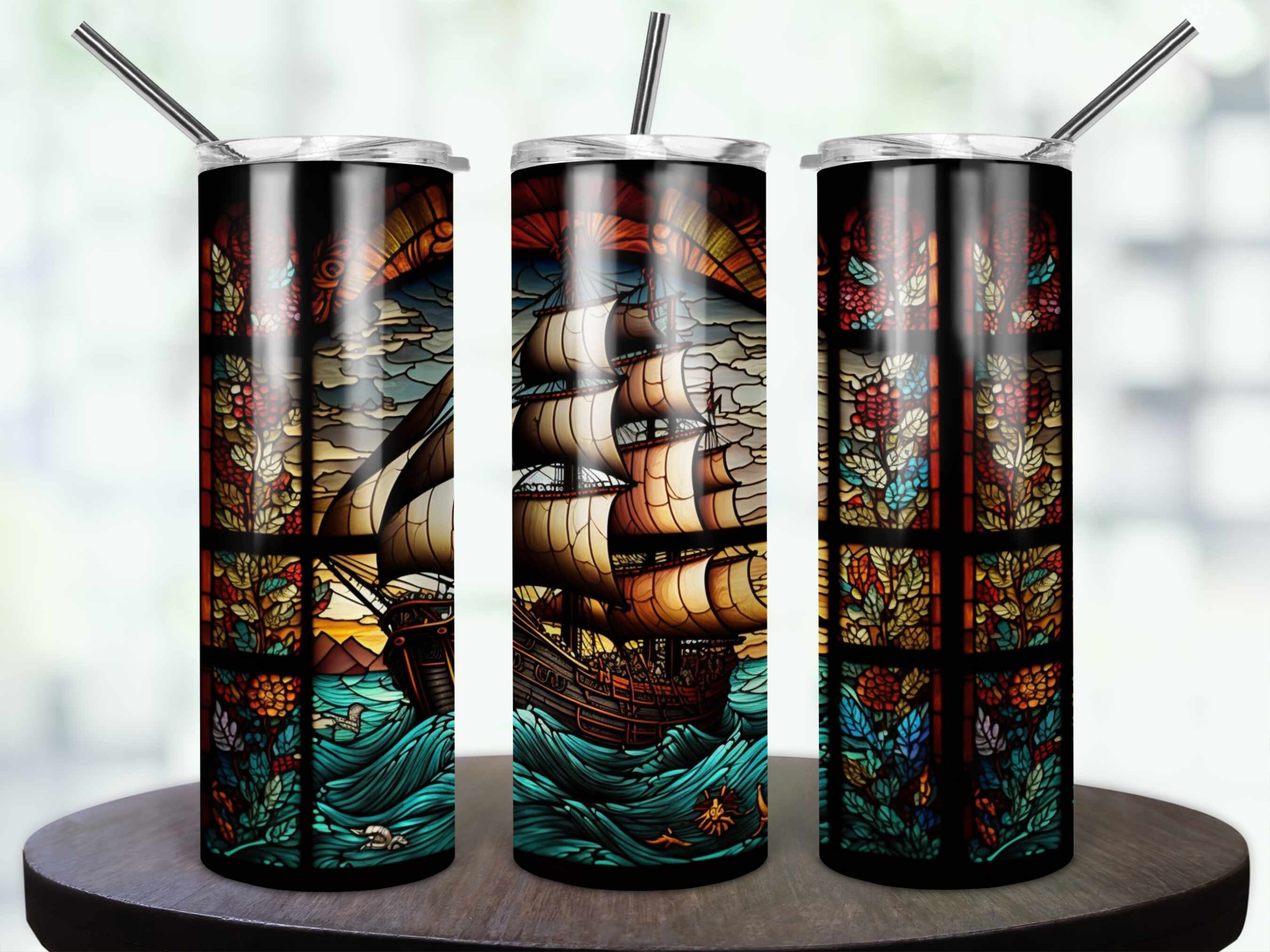 Stained Glass Pirate Ship 20 Oz Skinny Tumbler Sublimation - Etsy