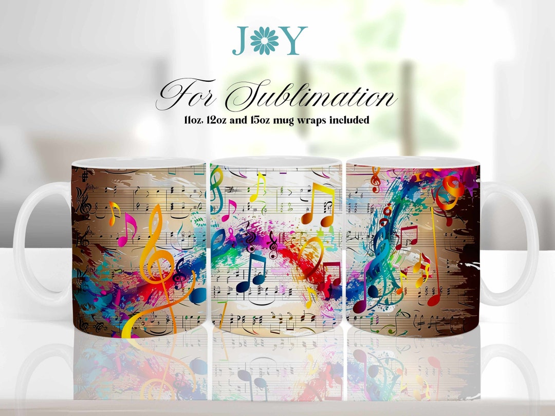 Music Notes Mug Wrap Sublimation Design PNG, 11 Oz 12 Oz & 15 Oz ...