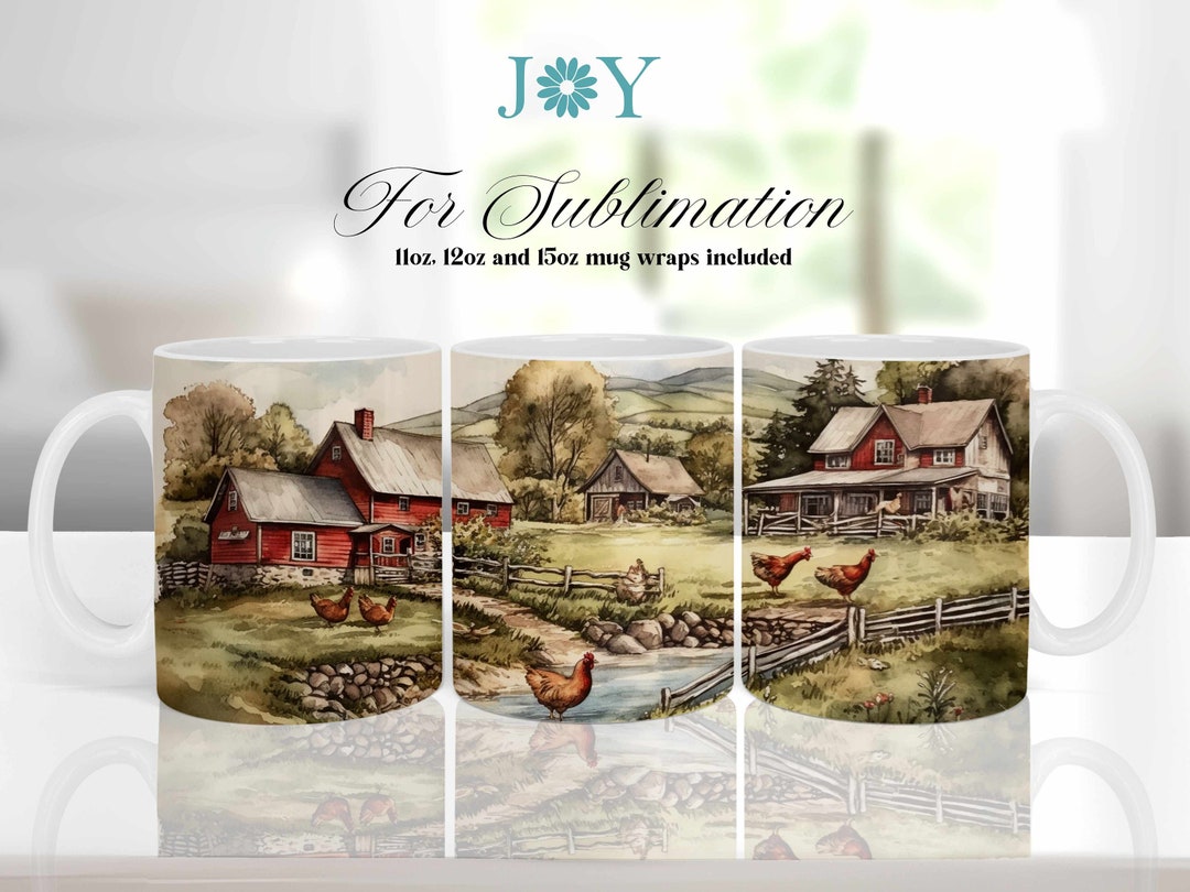 Farm Mug Wraps Sublimation Design, Instant Digital Download Coffee Mug ...