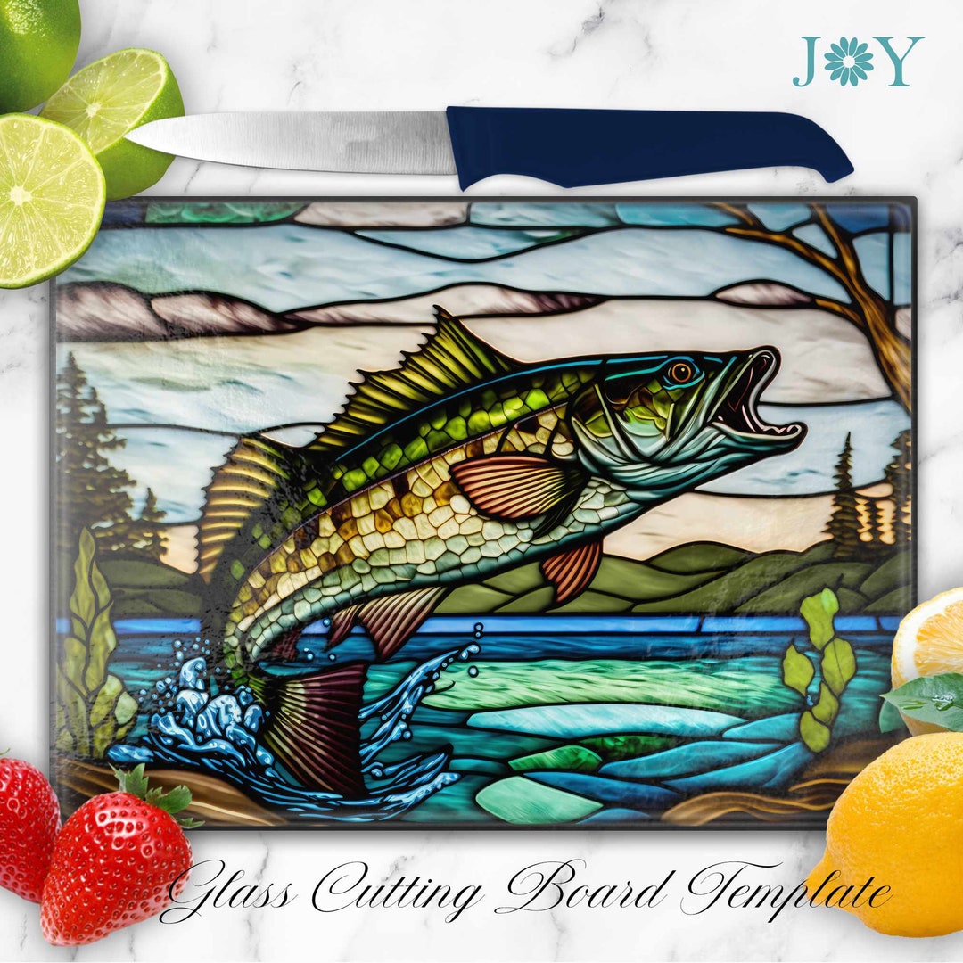Faux Stained Glass Bass Fish Cutting Board Sublimation Design - Etsy