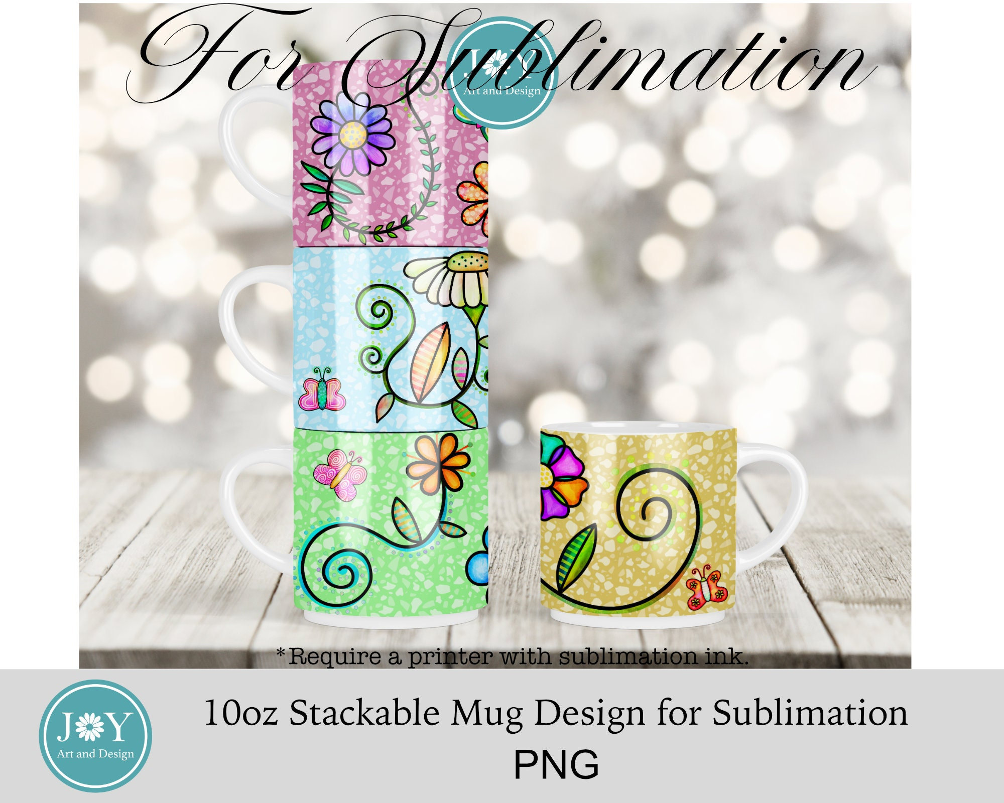 10oz Stackable Mugs for Sublimation Flowers Doodles - Etsy