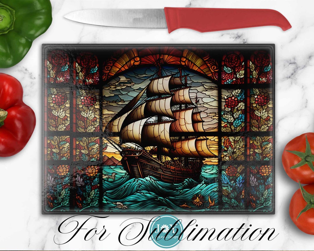 Faux Stained Glass Pirate Ship Cutting Board Sublimation - Etsy