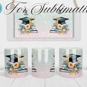 Graduation Mug Press Sublimation Design, Gold Cap Coffee Mug PNG ...