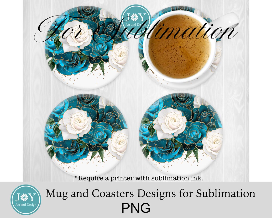 Blue and White Roses Mug Press Sublimation Design, Flowers Instant ...