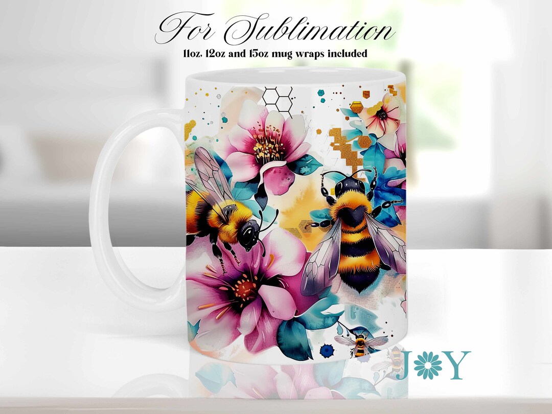 Bees Coffee Mug Wrap Sublimation Design PNG, Digital Download Mug Wrap ...