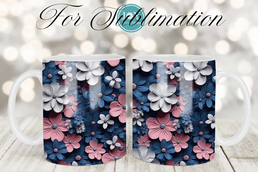 Flowers Mug Wrap Design, Coffee Cup PNG, Mug and Coasters Sublimation ...