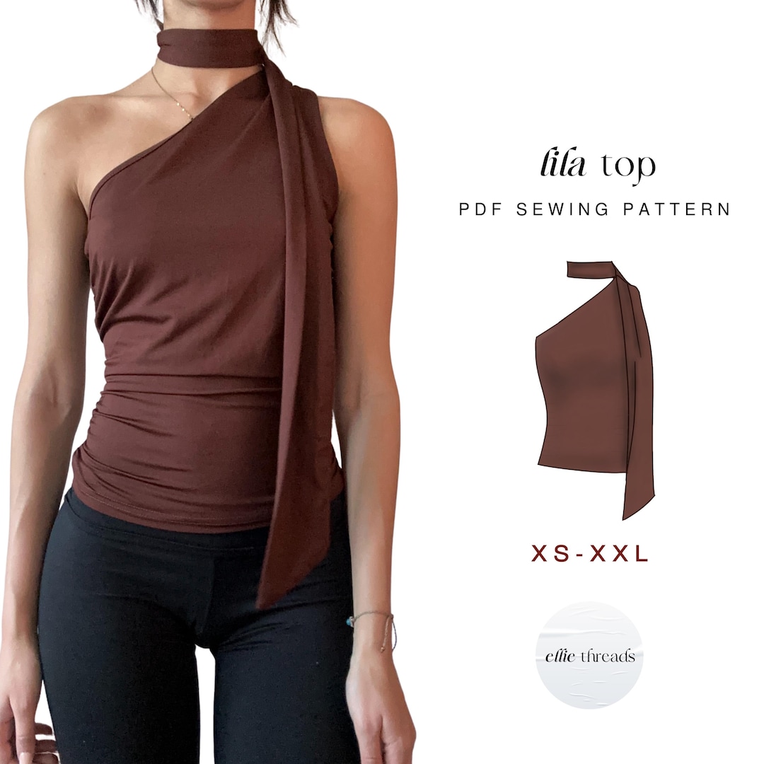 Ruched One Shoulder Top Sewing Pattern With Neck Scarf (digital PDF) - Etsy