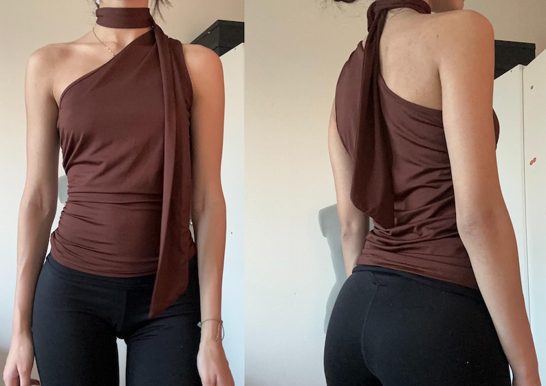 Ruched One Shoulder Top Sewing Pattern With Neck Scarf (digital PDF) - Etsy