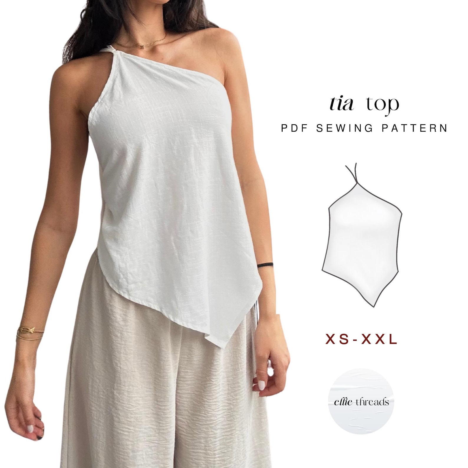 Draped Asymmetric Summer Top Sewing Pattern: Open Back Tie (PDF ...