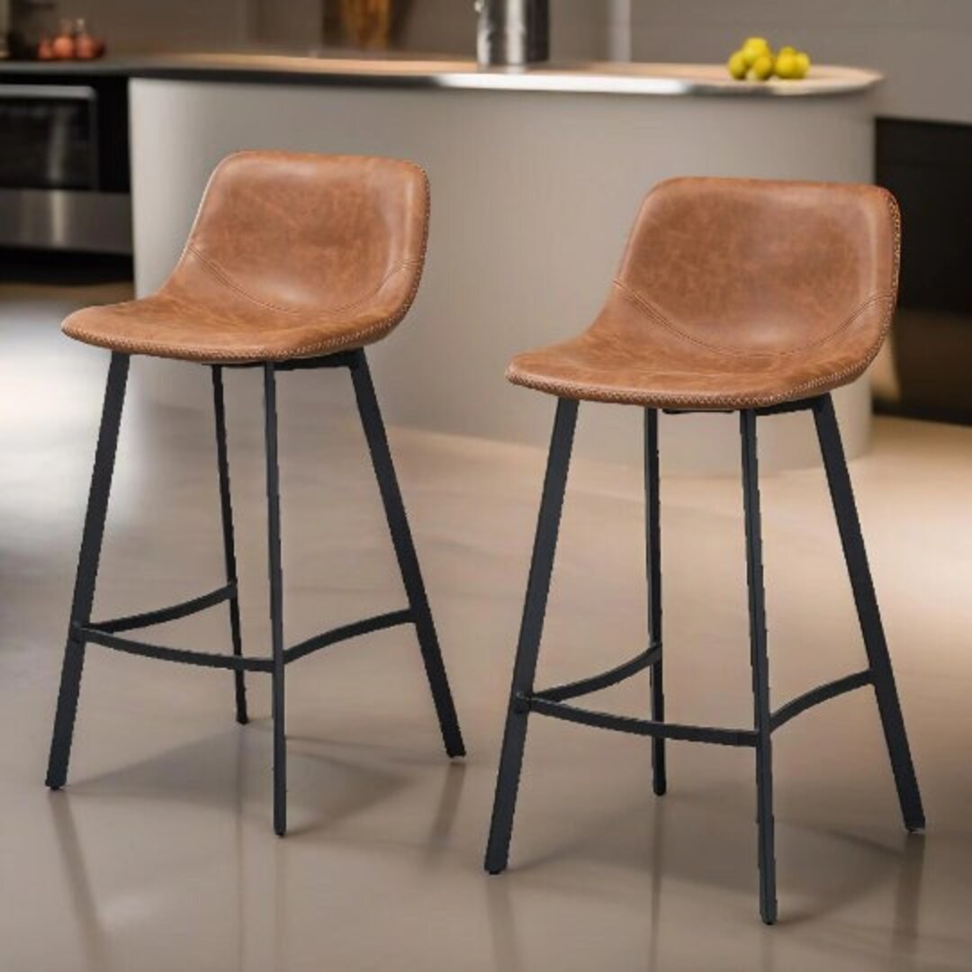 Set of 2 Camel Vegan Leather Bar Stools Kitchen Counter Height - Etsy