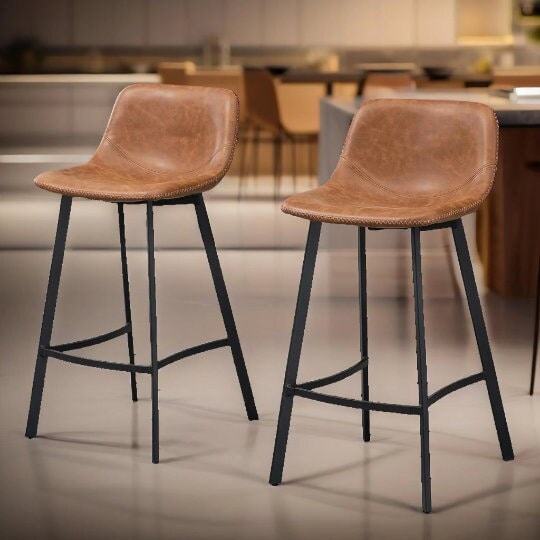 Set of 2 Camel Vegan Leather Bar Stools Kitchen Counter Height - Etsy