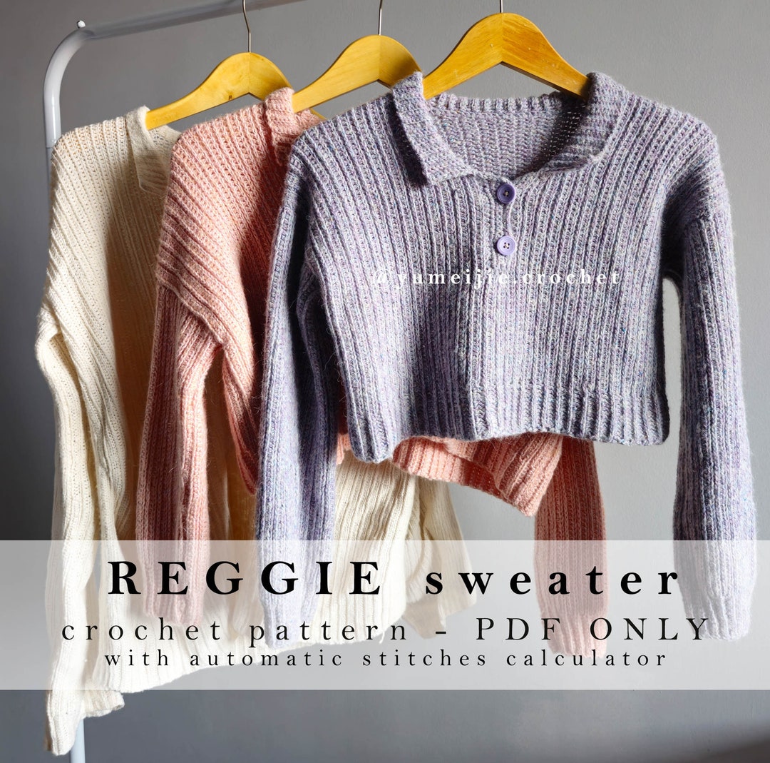 Reggie Sweater (detailed PDF Crochet Pattern With Pictures): Unisex, Polo Pullover, Faux Knit - Etsy