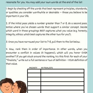 Couples Values Worksheet Relationship Building Qualities Sha