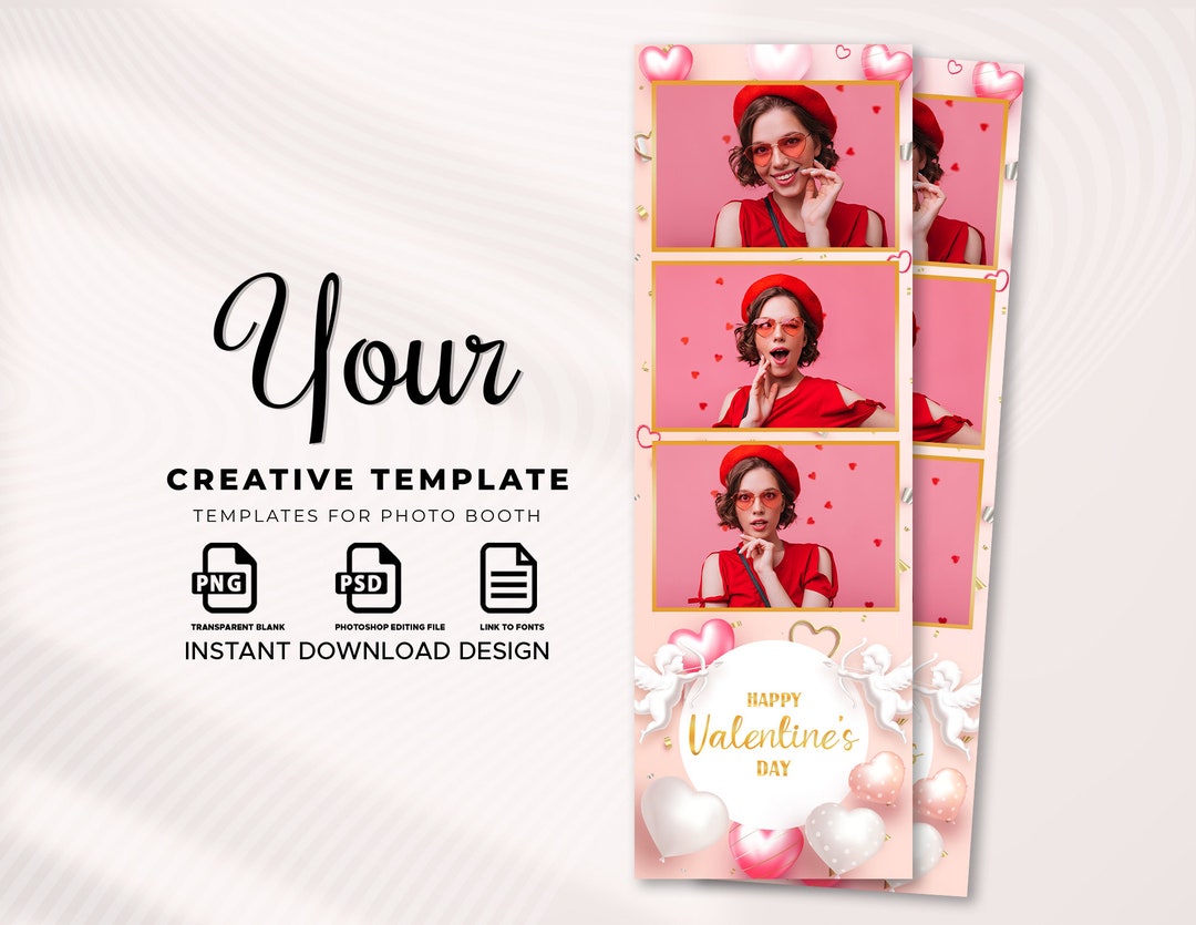 Hearts Valentine's Photo Booth Template, Valentine's Day Photo Booth ...